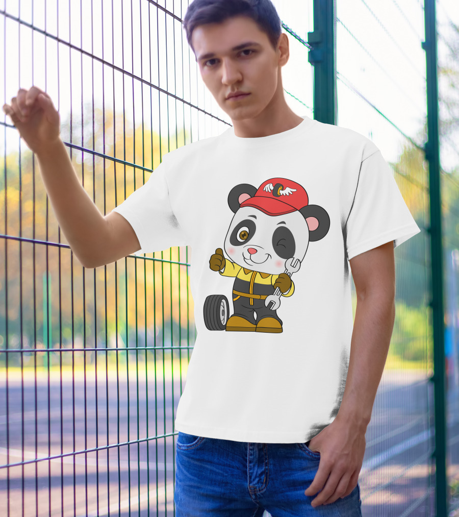 Mechanic Panda Thumbs Up With Wrench And Tire T-Shirt
