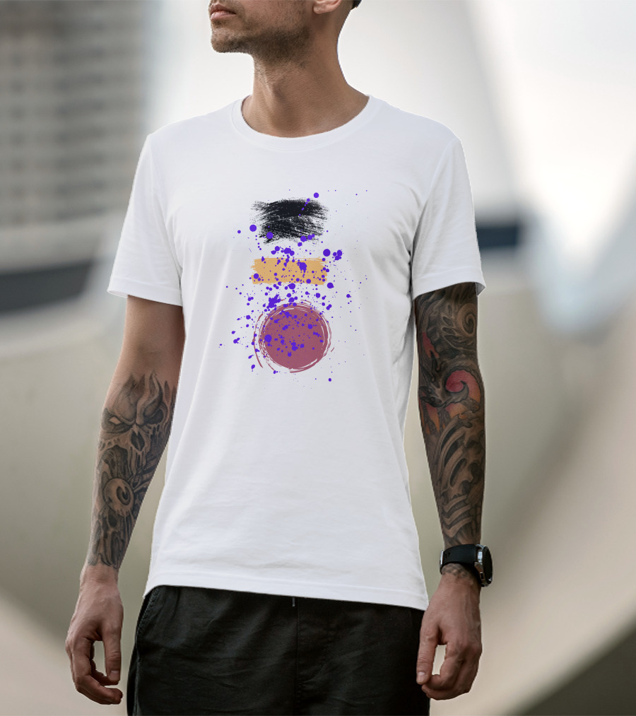Painting Freestyle Black Yellow Purple Splatter Circle T-Shirt