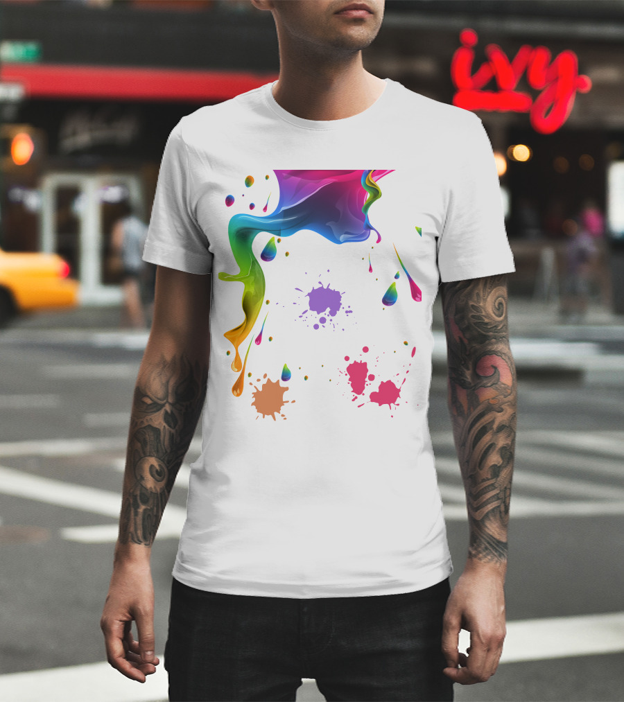 Waterpaint Colorful Splatter Vibrant Drips And Drops T-Shirt