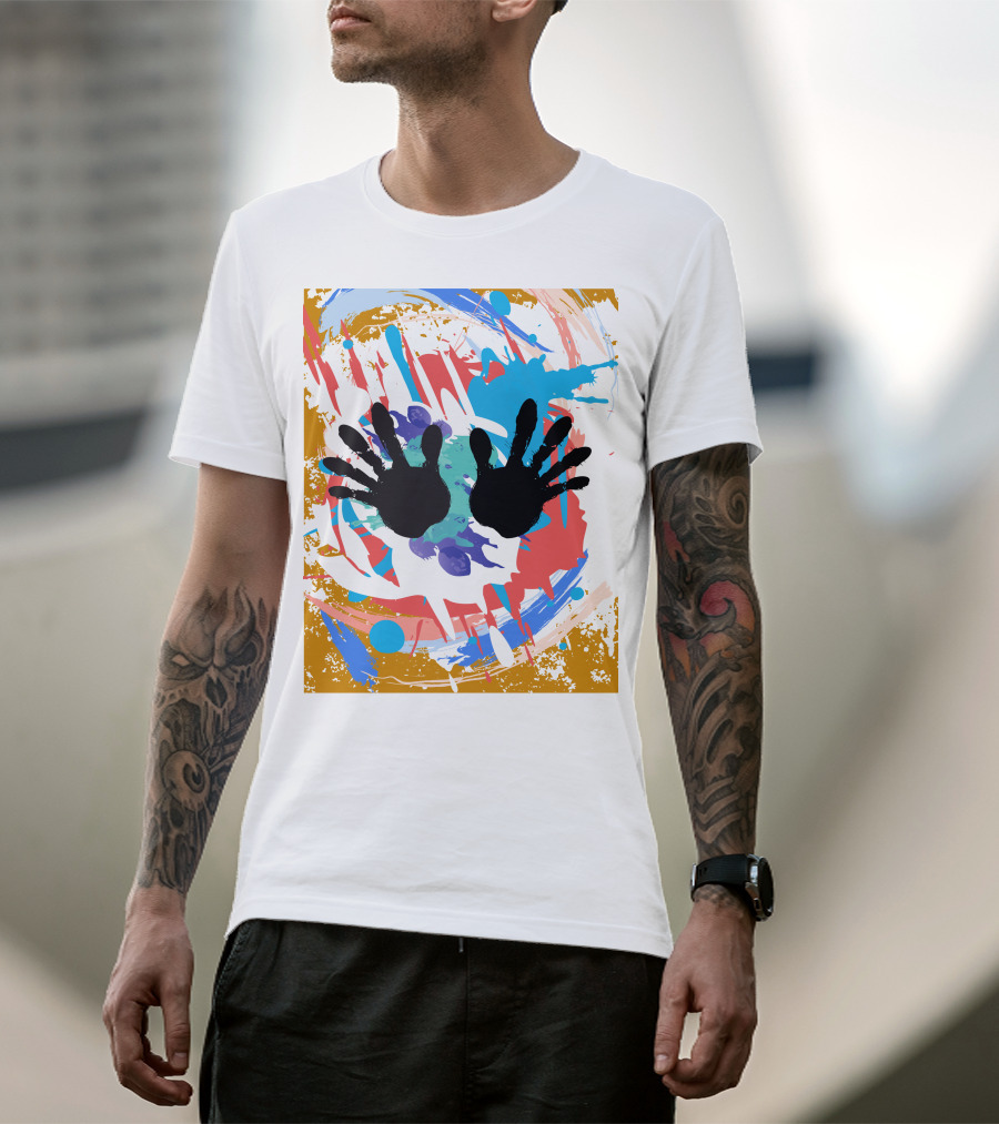 Colorful Splash With Black Handprints T-Shirt