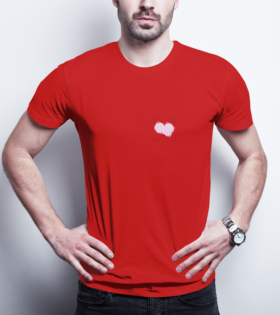 Heart With Framed Brushstroke Texture On Red T-Shirt