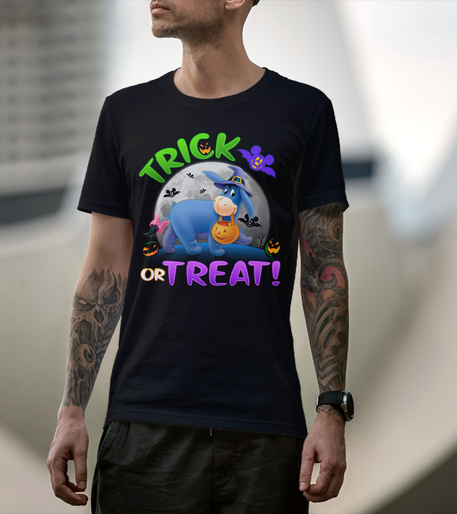 Eeyore Trick Or Treat Halloween Moon Bat Pumpkins T-Shirt