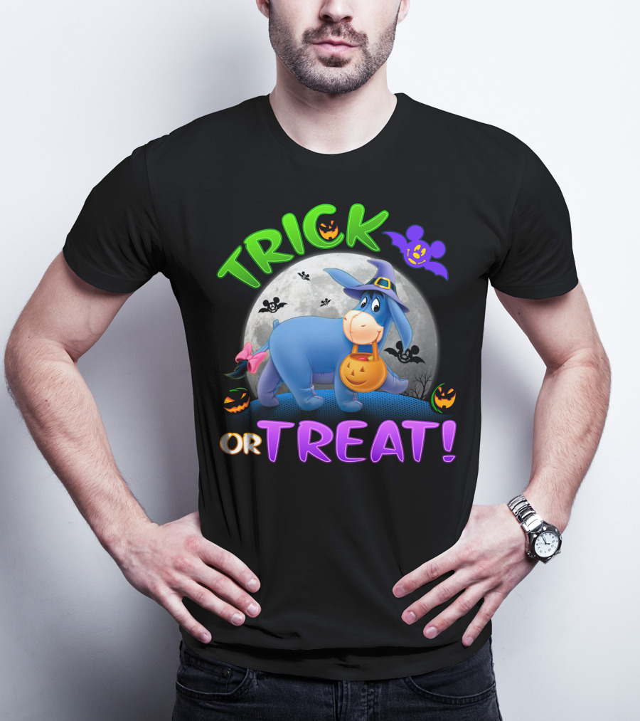 Eeyore Trick Or Treat Halloween Moon Bat Pumpkins T-Shirt