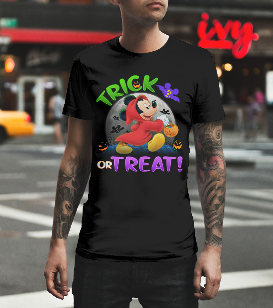Trick Or Treat Mickey Halloween Bat Pumpkin T-Shirt