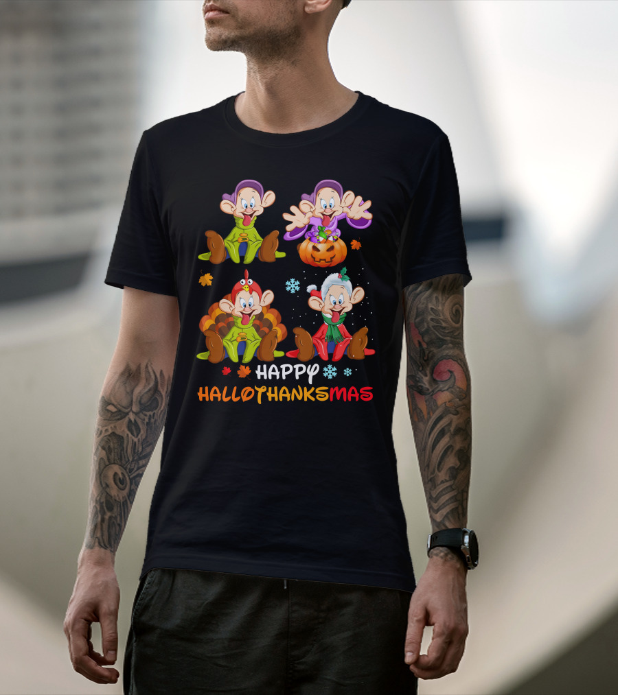 Happy Hallothanksmas Dopey Pumpkin Turkey Santa T-Shirt