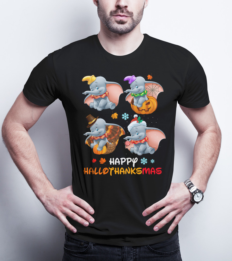 Happy Hallothanksmas Dumbo Holiday Theme T-Shirt