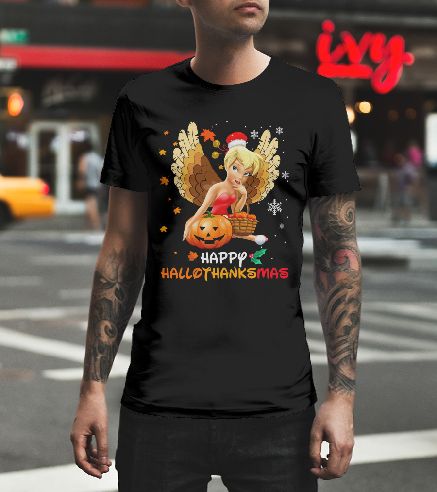 Hallowthanksmas Tinker Bell Halloween Thanksgiving Christmas T-Shirt