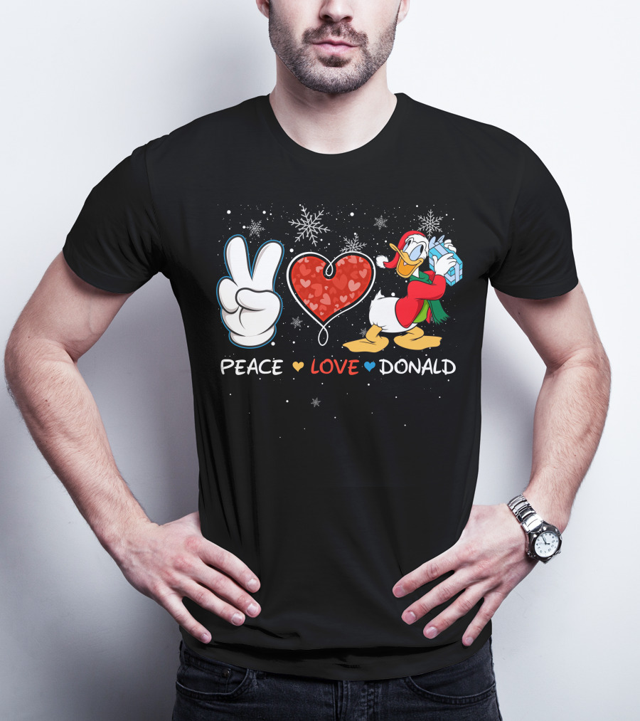 Peace Love Donald Duck Christmas Gift Snowflakes T-Shirt