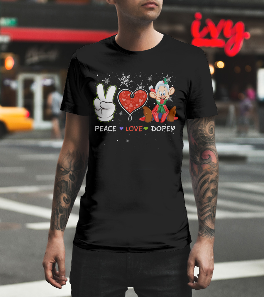 Peace Love Dopey Holiday Christmas Snowflakes T-Shirt