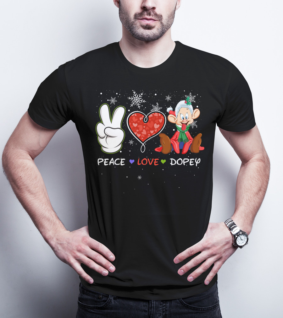 Peace Love Dopey Holiday Christmas Snowflakes T-Shirt