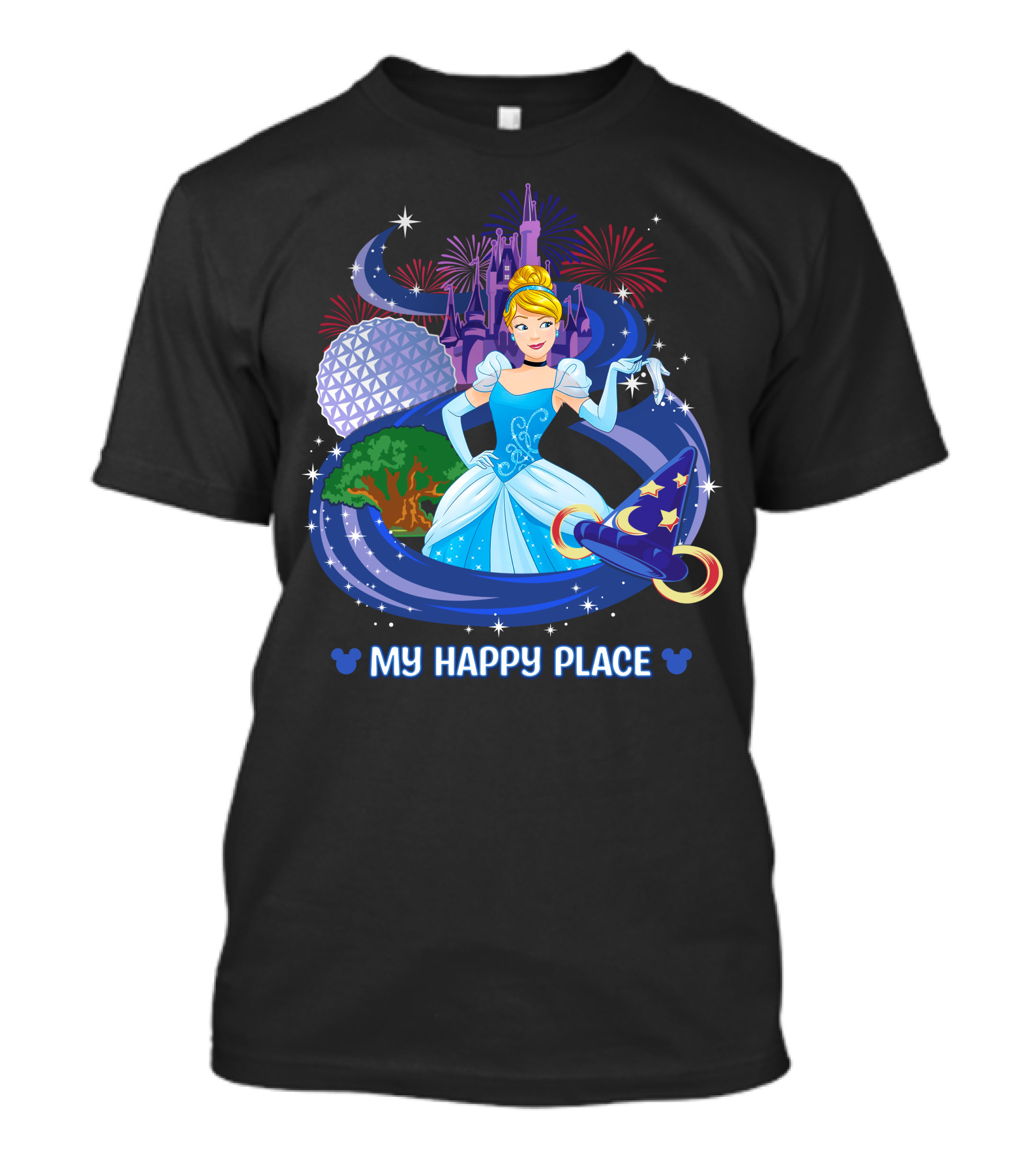 Cinderella My Happy Place Disney Castle Fireworks Epcot Sorcerer Hat T-Shirt