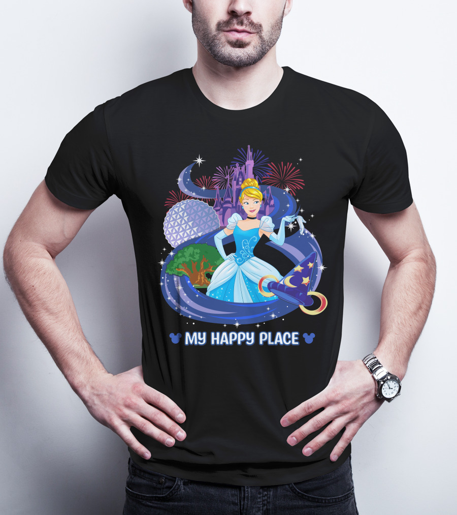 Cinderella My Happy Place Disney Castle Fireworks Epcot Sorcerer Hat T-Shirt
