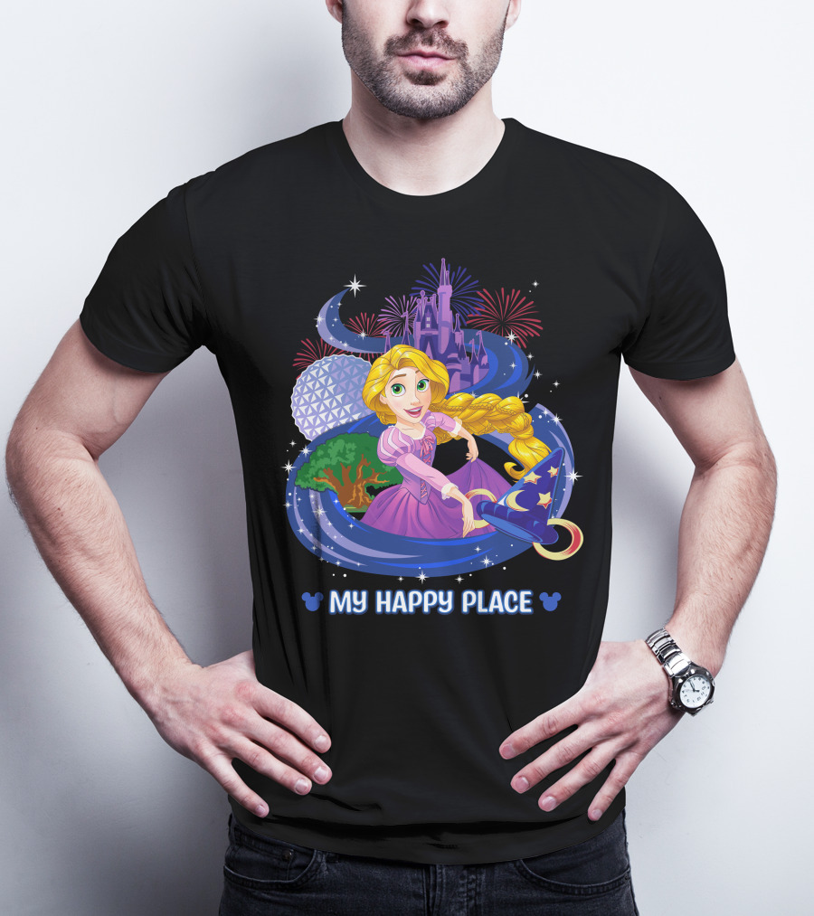 MY HAPPY PLACE RAPUNZEL DISNEY CASTLE FIREWORKS T-Shirt