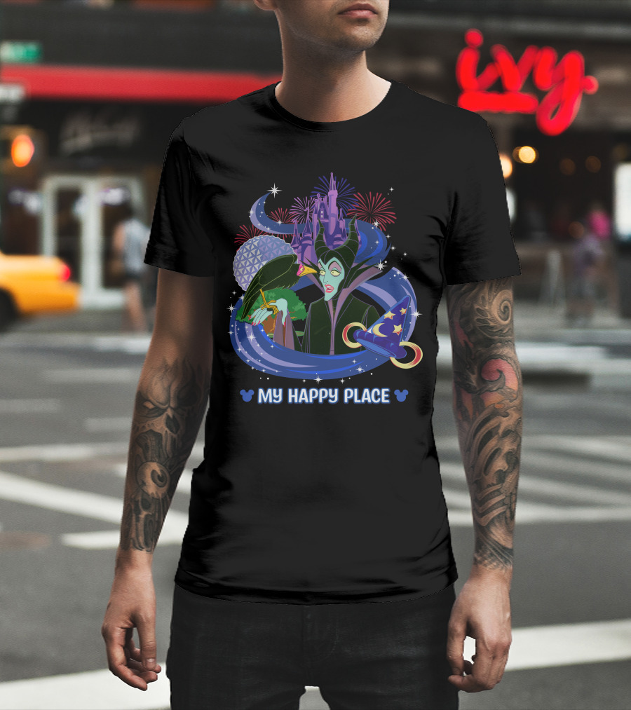 My Happy Place Maleficent Disney Castle Fireworks Magic Hat T-Shirt
