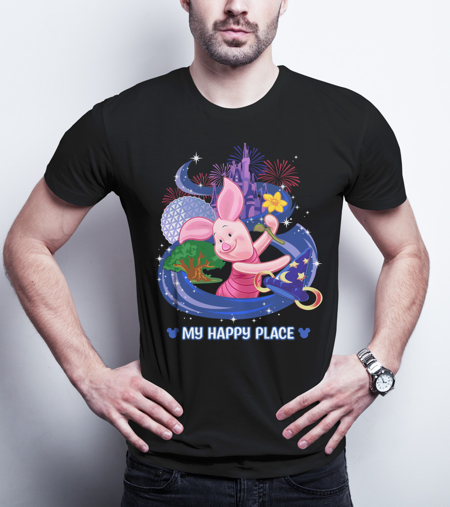 Piglet My Happy Place Disney Epcot Castle Fireworks T-Shirt