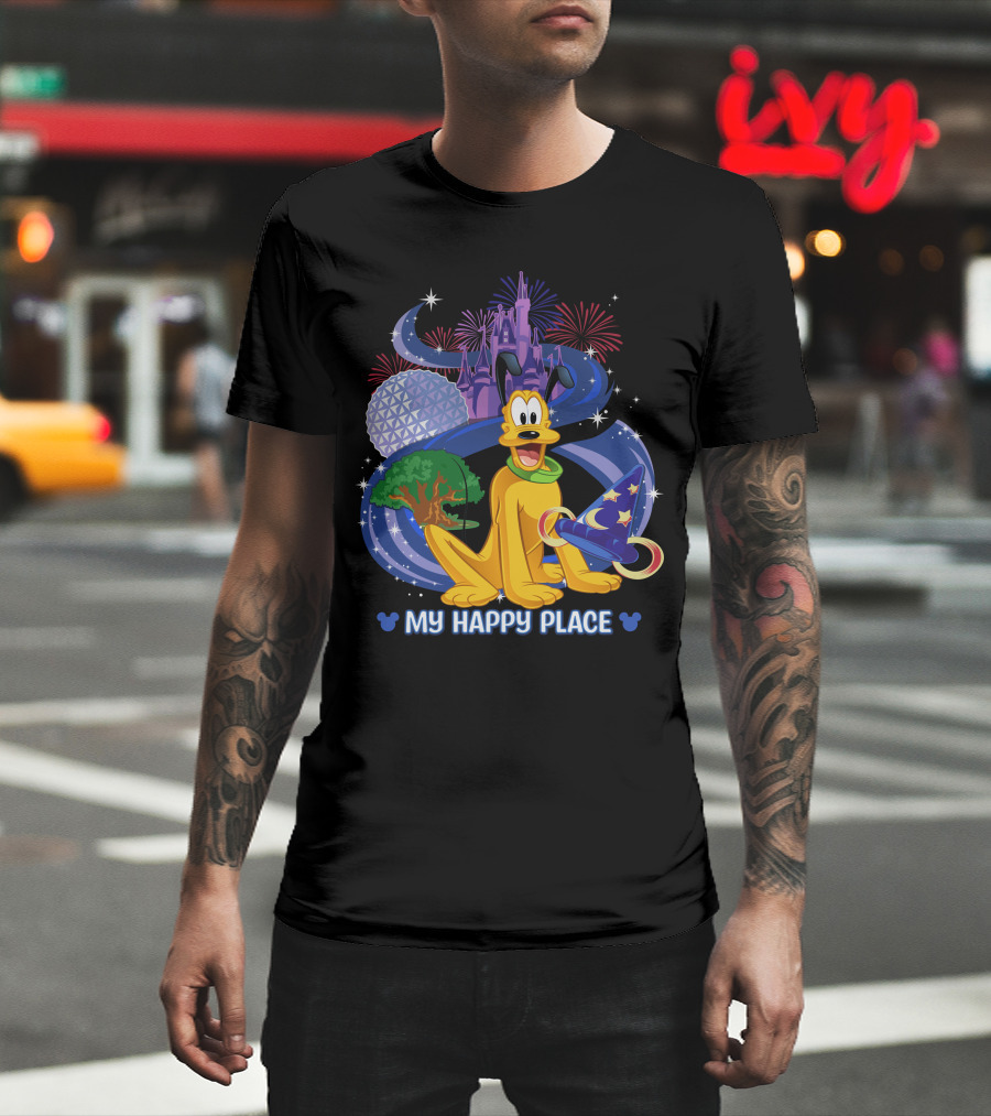 My Happy Place Pluto Disneyland Castle Fireworks Magic Hat T-Shirt