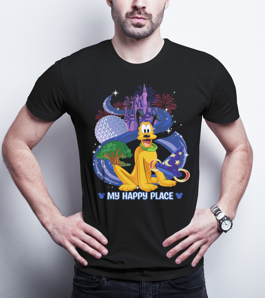 My Happy Place Pluto Disneyland Castle Fireworks Magic Hat T-Shirt