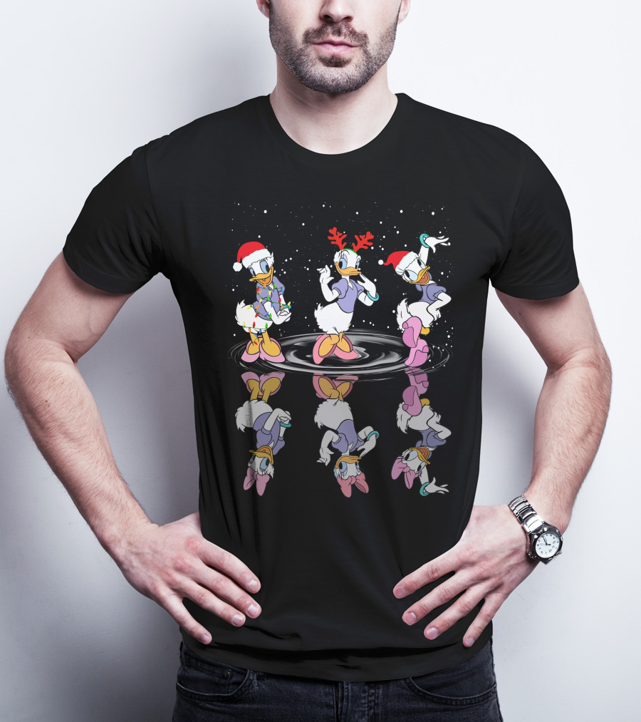 Daisy Duck Christmas Reflection Trio Dancing With Holiday Hats And Snowflakes T-Shirt