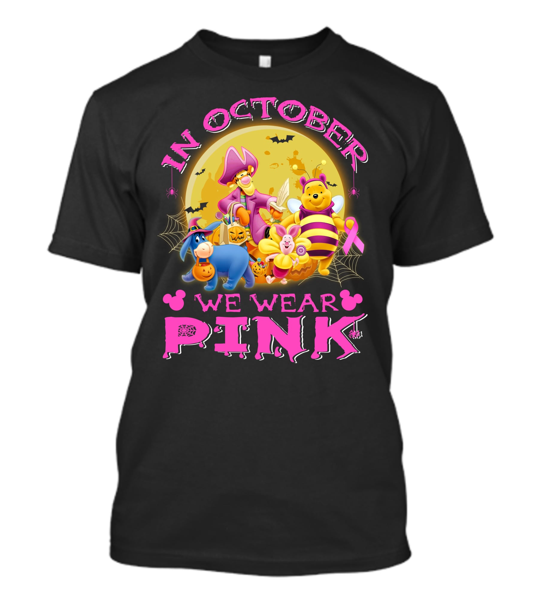 In October We Wear Pink Winnie The Pooh Halloween Breast Cancer Awareness T-Shirt