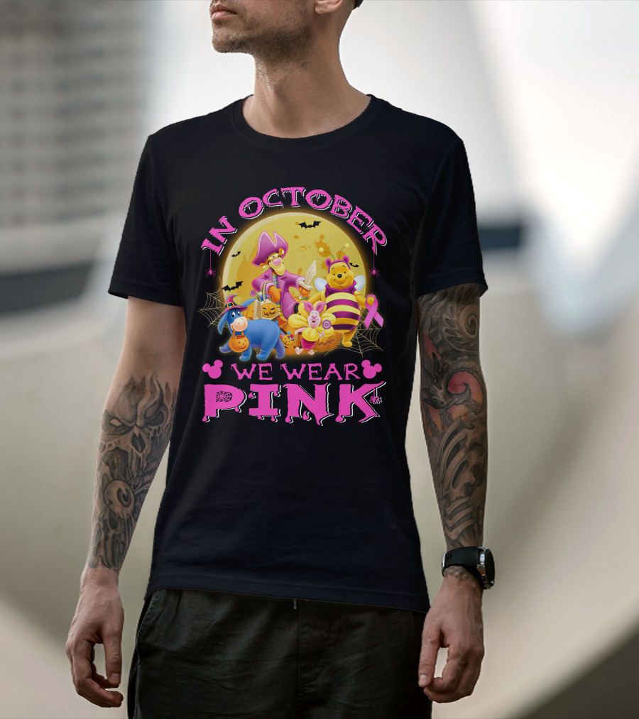 In October We Wear Pink Winnie The Pooh Halloween Breast Cancer Awareness T-Shirt