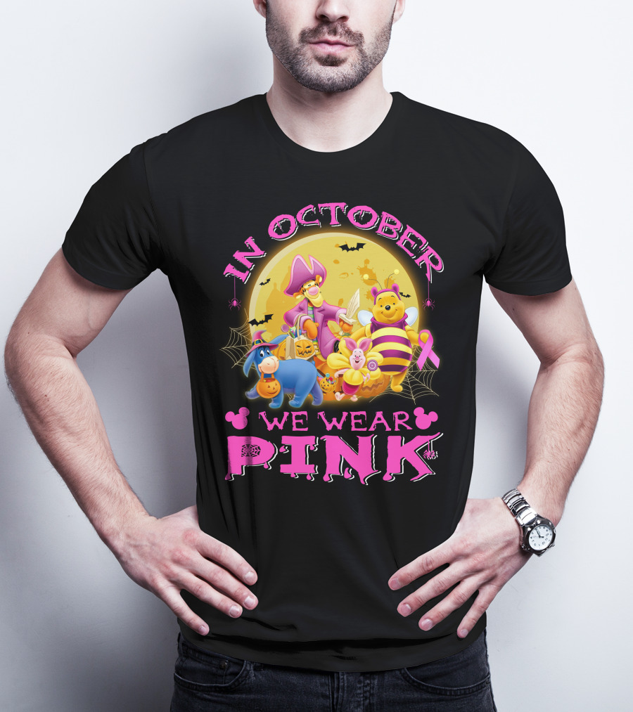 In October We Wear Pink Winnie The Pooh Halloween Breast Cancer Awareness T-Shirt