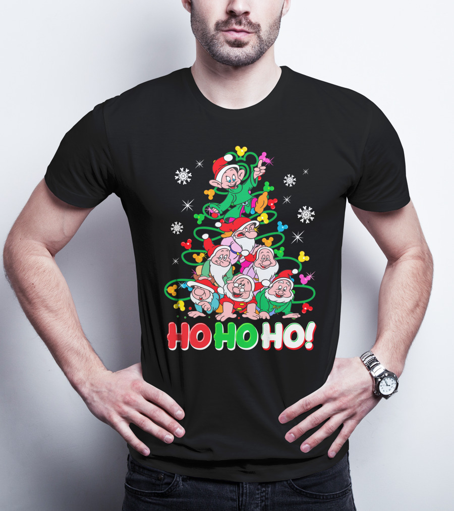 Ho Ho Ho Snow White 7 Dwarfs Christmas Tree Stacking T-Shirt