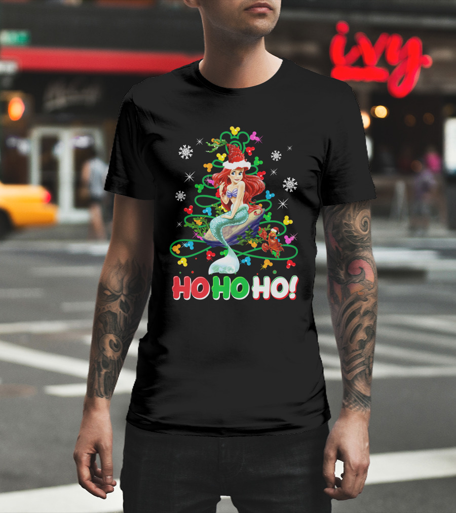 Ariel Ho Ho Ho Christmas Santa Hat Snowflakes T-Shirt