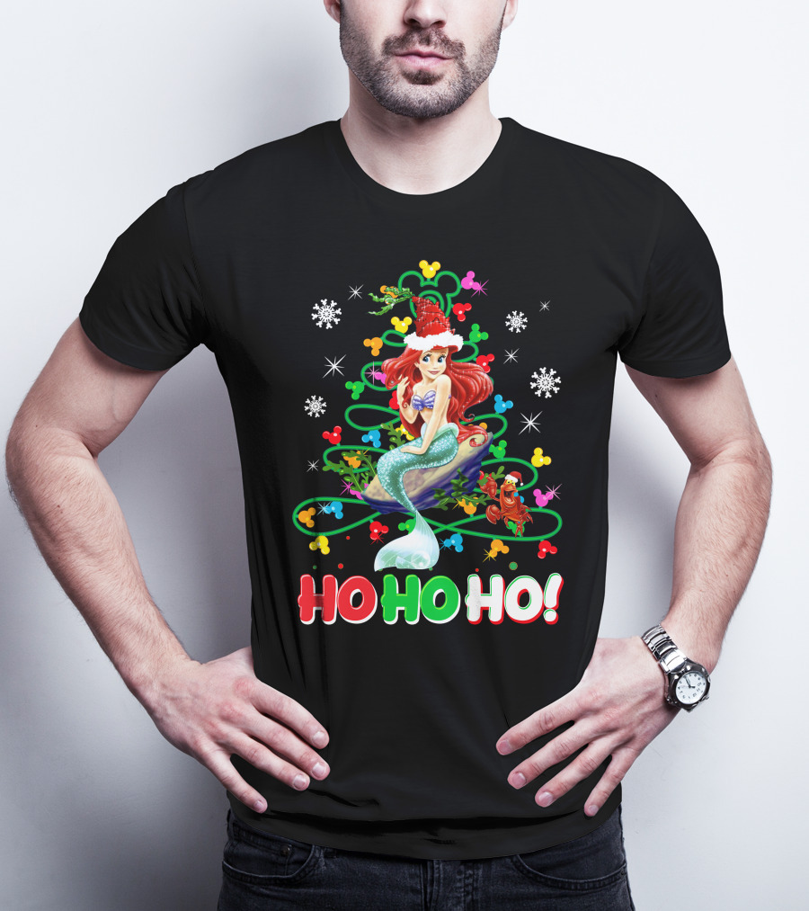 Ariel Ho Ho Ho Christmas Santa Hat Snowflakes T-Shirt