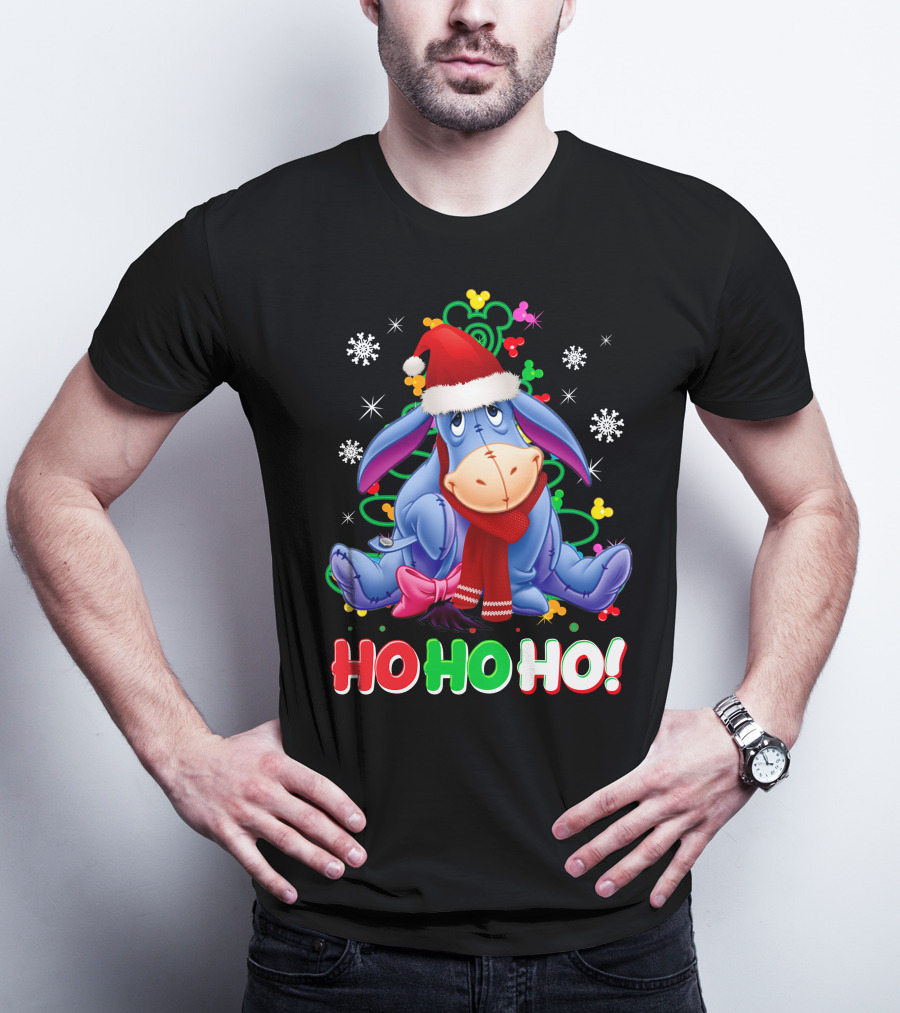 Eeyore Christmas Ho Ho Ho Santa Hat And Scarf Festive Theme T-Shirt