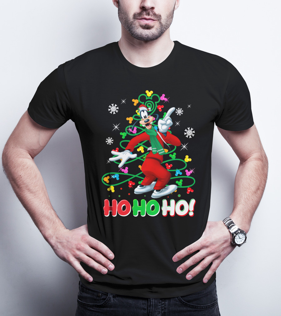 Goofy Christmas Ho Ho Ho Celebration With Snowflakes And Colorful T-Shirt