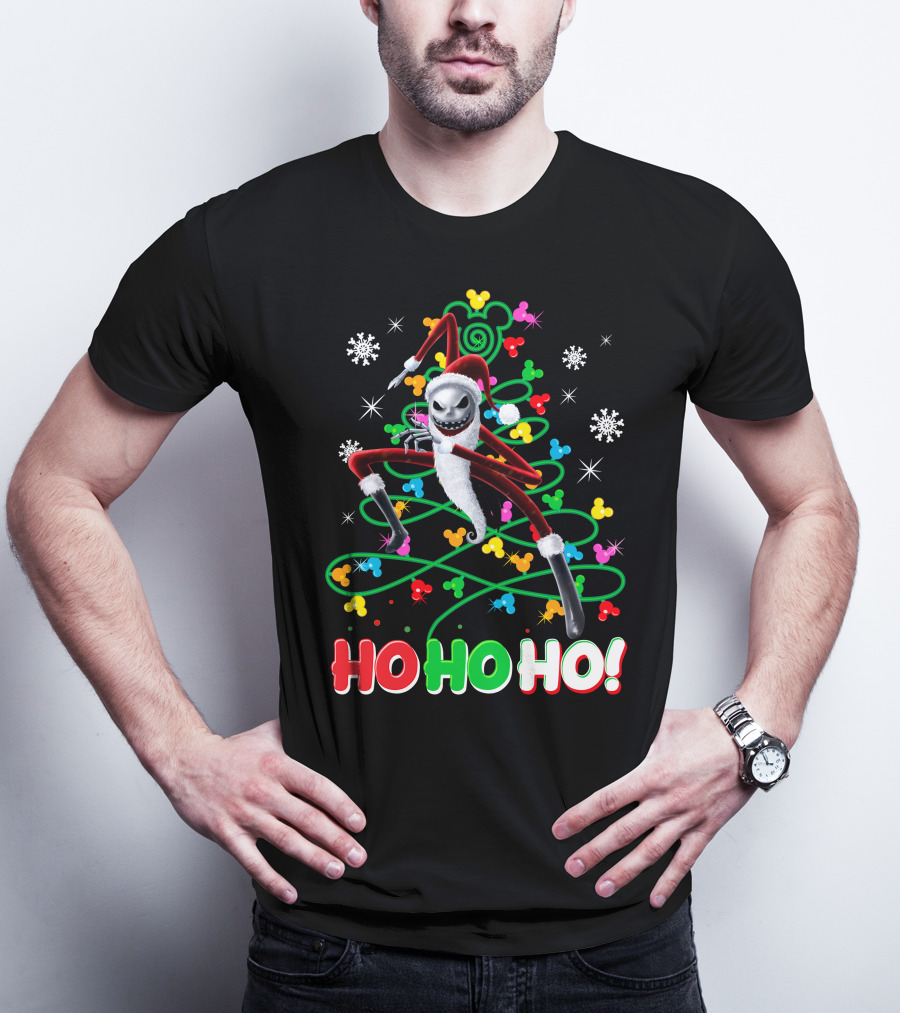 Jack Skellington Christmas Ho Ho Ho Santa Costume Snowflakes Disney Holiday T-Shirt