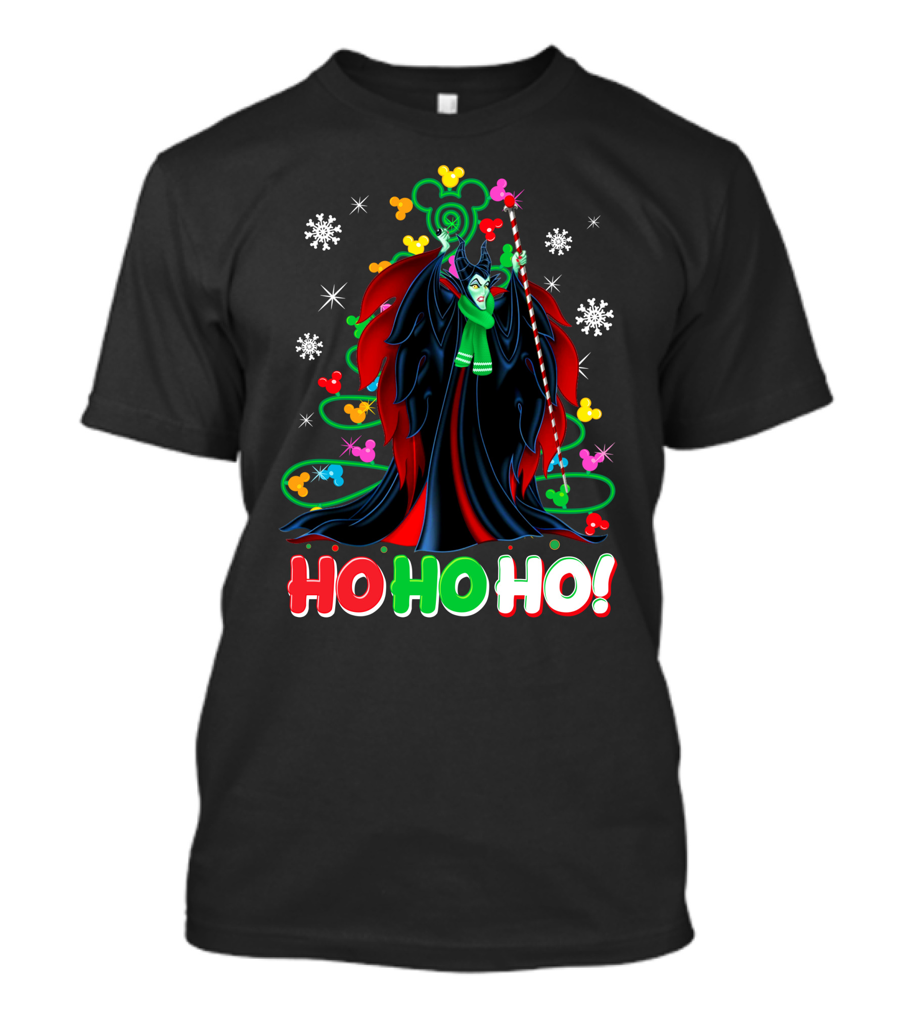 Maleficent Christmas Ho Ho Ho Snowflakes And Mickey Ears T-Shirt