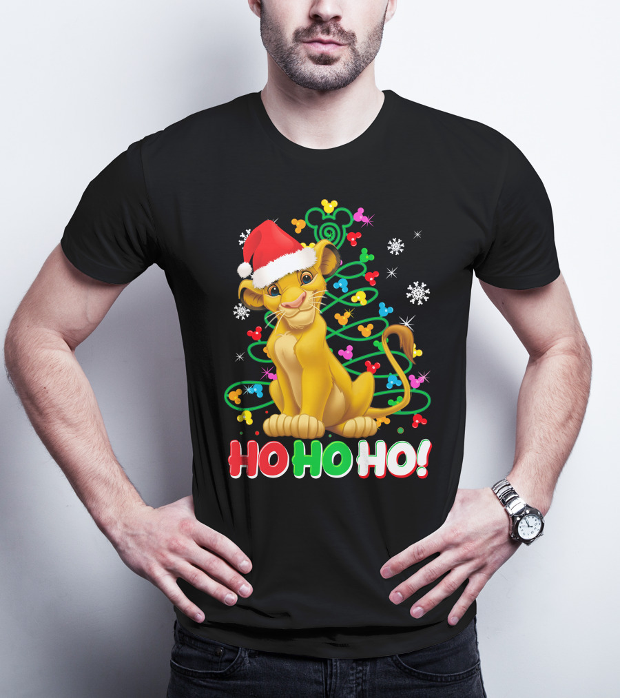 Simba Christmas Tree Ho Ho Ho Snowflakes Santa Hat T-Shirt