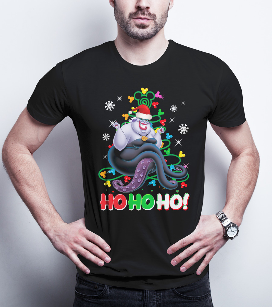 Ursula Christmas Ho Ho Ho Santa Hat Snowflakes T-Shirt