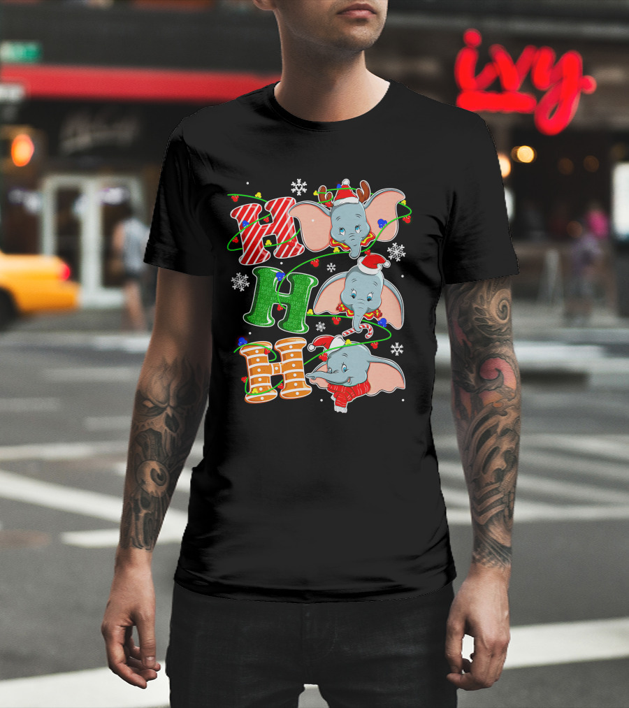 Dumbo Christmas Holiday Cheer With Ho Ho Ho And Festive Decorations T-Shirt