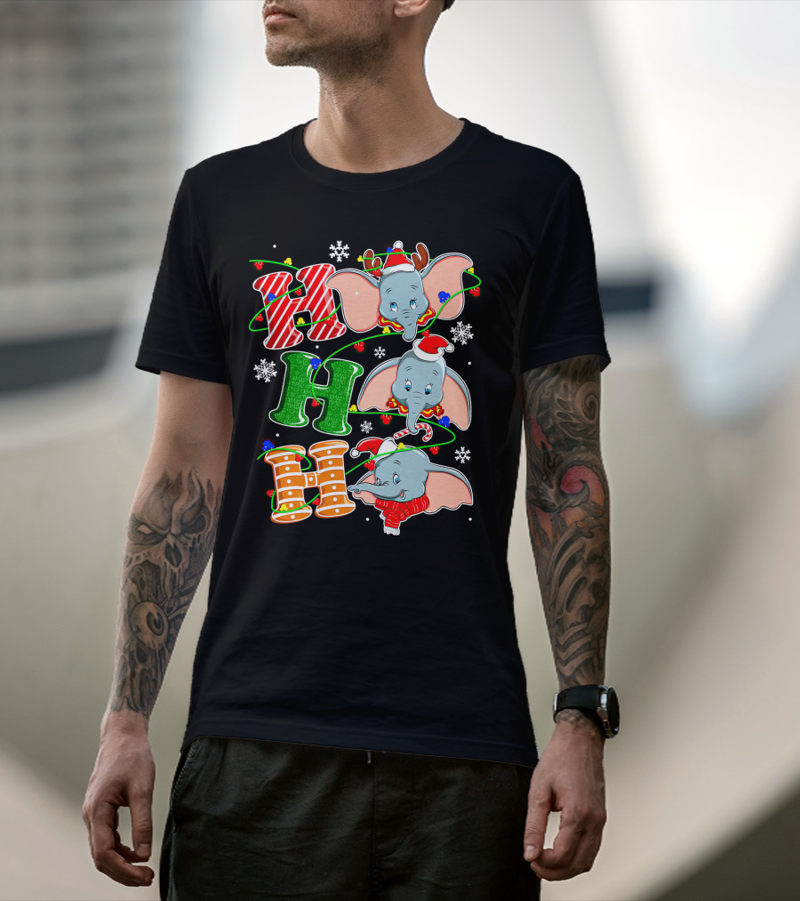 Dumbo Christmas Holiday Cheer With Ho Ho Ho And Festive Decorations T-Shirt