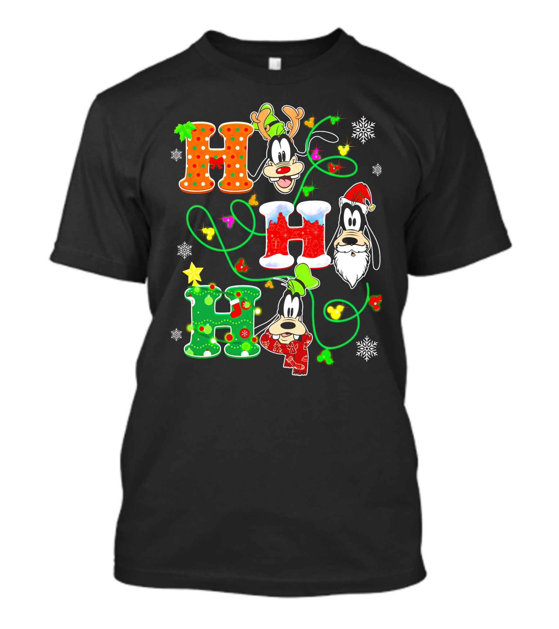 Goofy Christmas Holiday Hhh With Santa Hat And Snowflakes T-Shirt