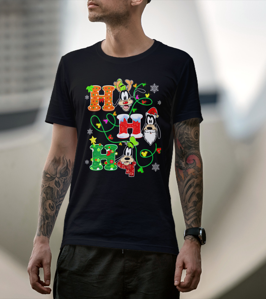 Goofy Christmas Holiday Hhh With Santa Hat And Snowflakes T-Shirt
