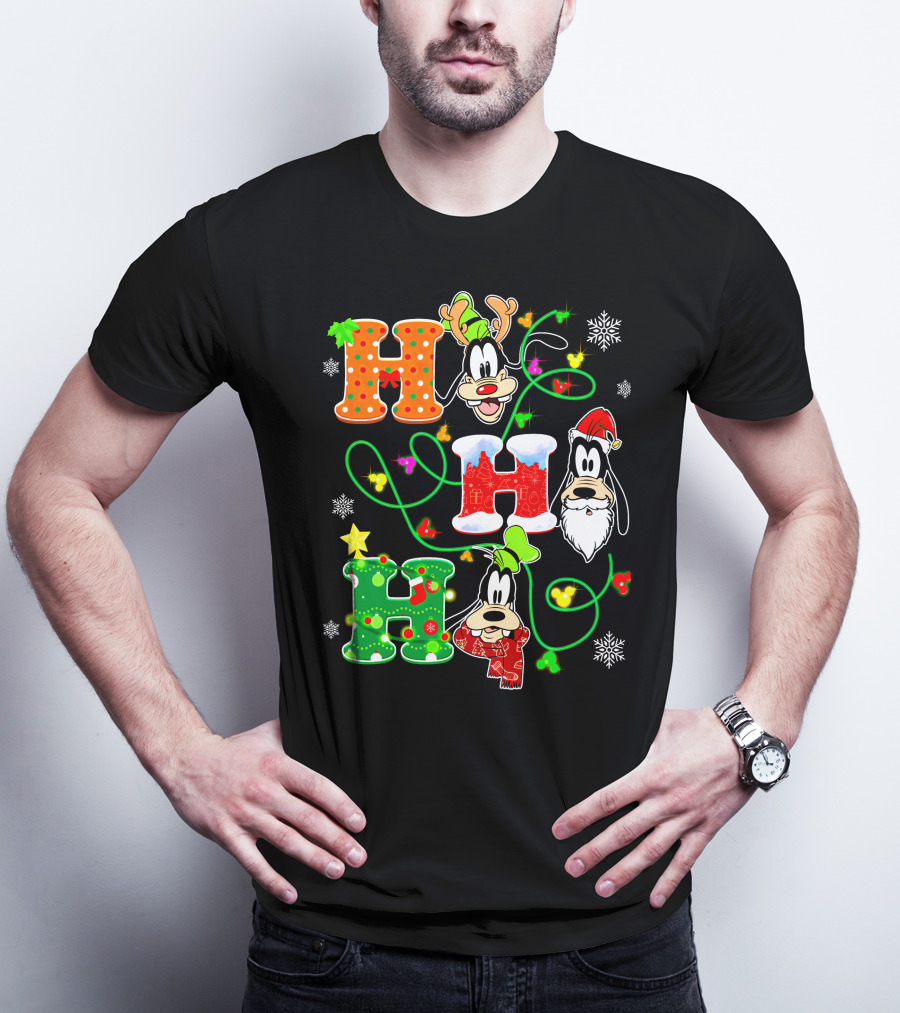 Goofy Christmas Holiday Hhh With Santa Hat And Snowflakes T-Shirt