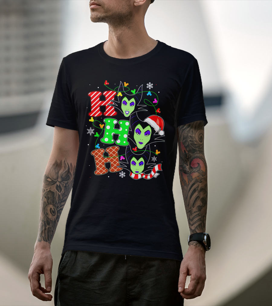 Maleficent Holiday Ho Ho Ho Christmas Disney Villain Santa Hat T-Shirt