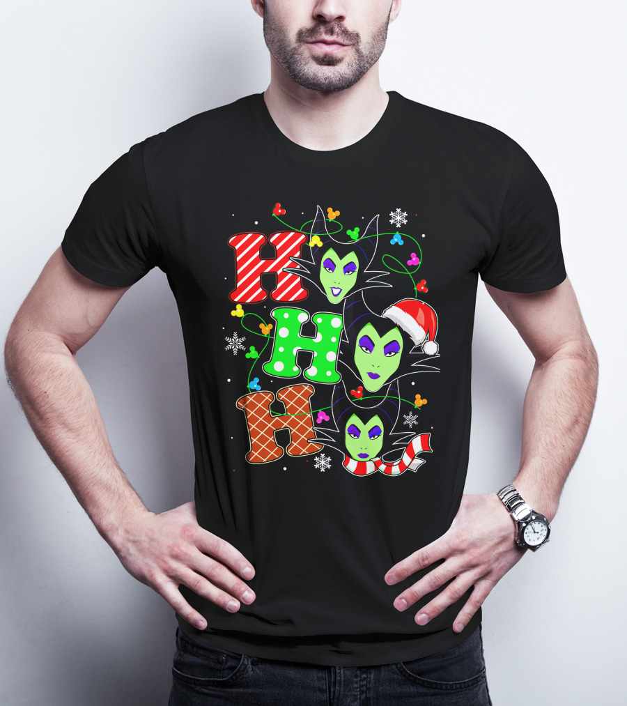 Maleficent Holiday Ho Ho Ho Christmas Disney Villain Santa Hat T-Shirt