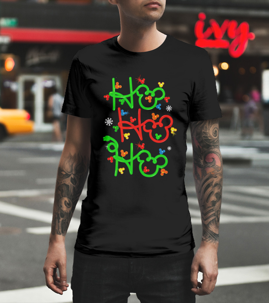 Ho Ho Ho Mickey Head Christmas Lights T-Shirt
