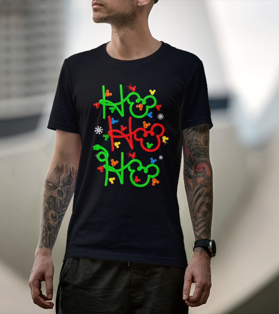 Ho Ho Ho Mickey Head Christmas Lights T-Shirt