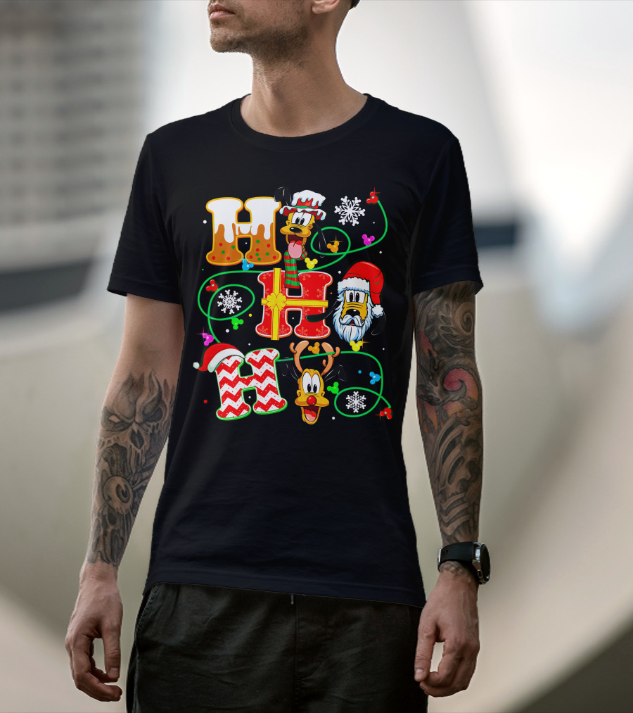 Ho Ho Ho Pluto Christmas Snowflakes Santa Hat Reindeer Holiday Magic T-Shirt