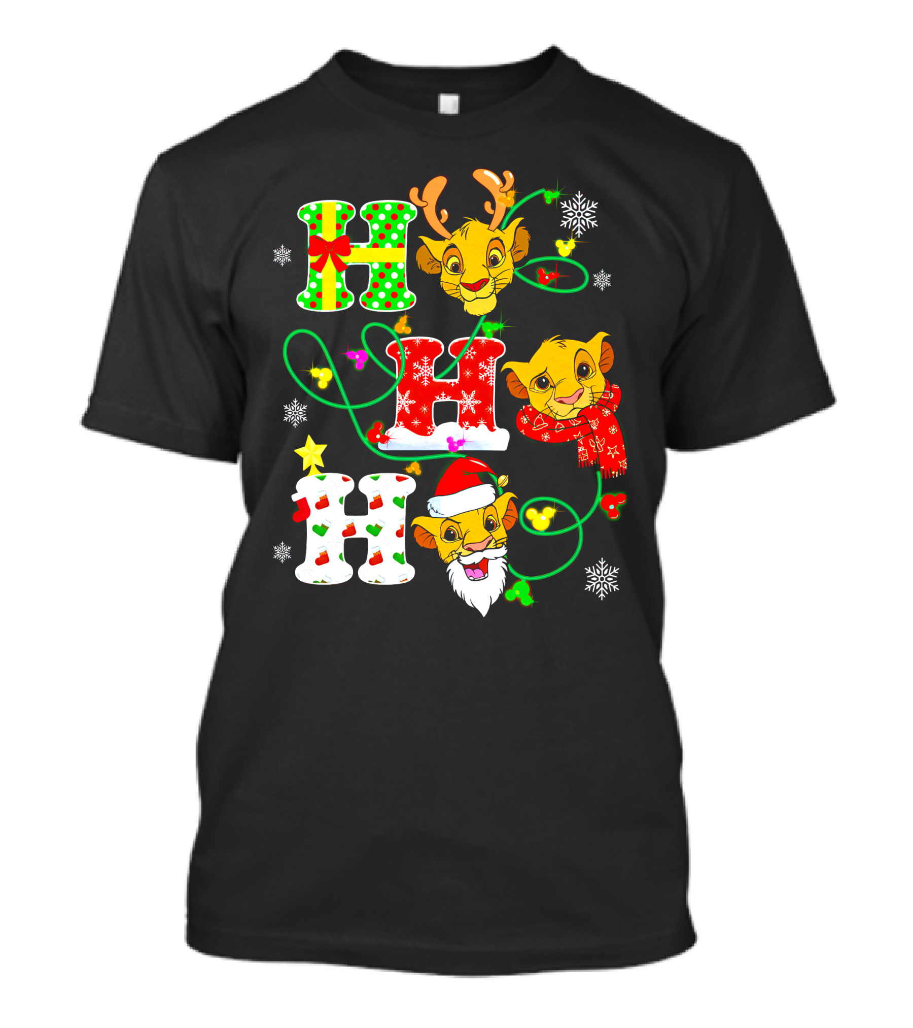 Ho Ho Ho Christmas Simba With Reindeer And Santa Hat T-Shirt