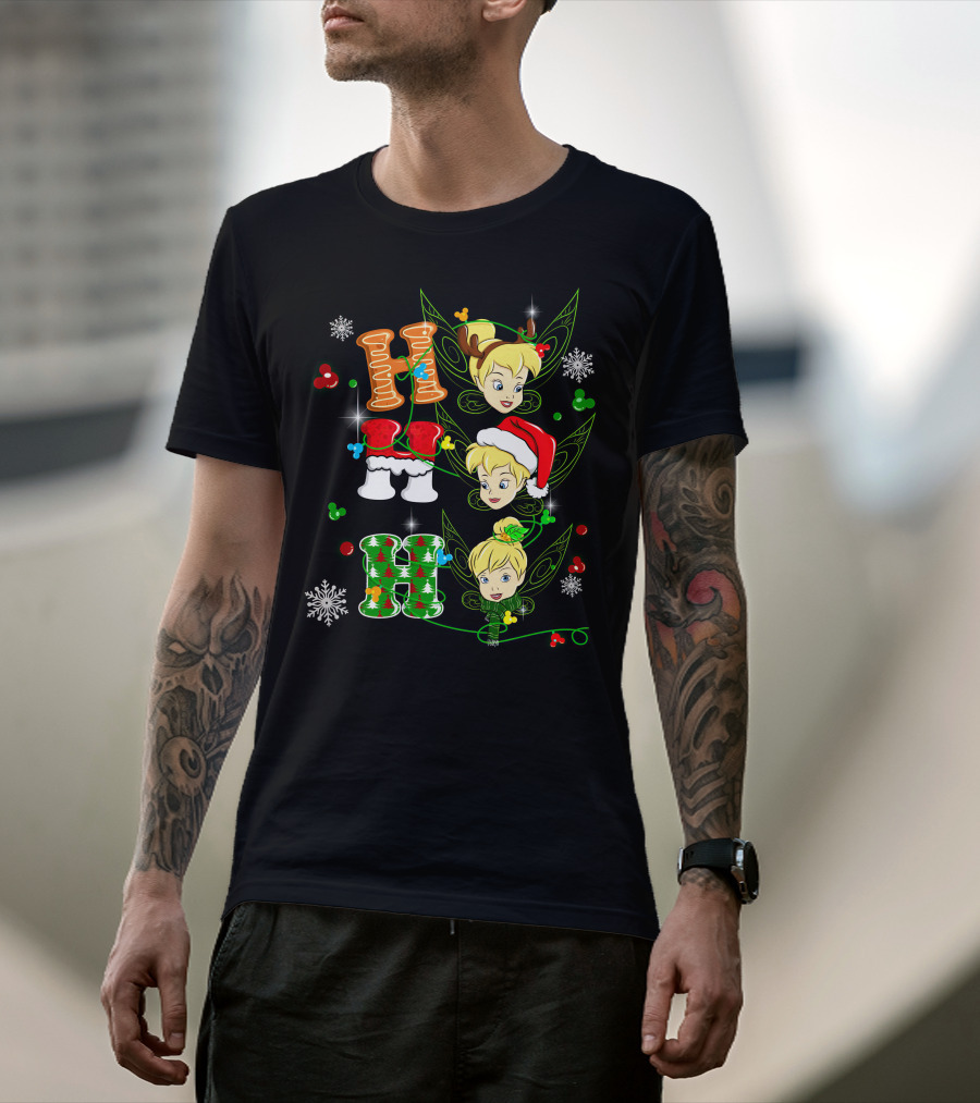 Tinker Bell Christmas Holiday Cheer With Gingerbread And Santa Hats T-Shirt