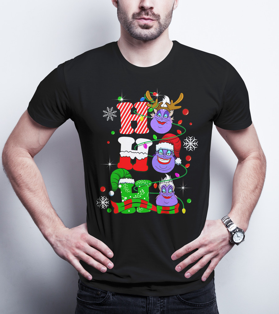 Ho Ho Ho Ursula Christmas Reindeer Santa Hats And Snowflakes T-Shirt