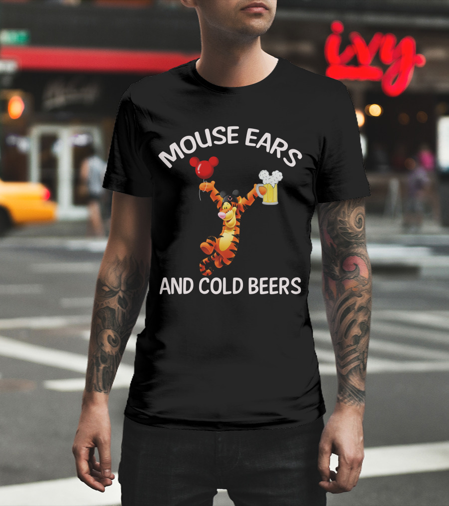 Mouse Ears And Cold Beers Tigger Balloon And Beer Mug T-Shirt