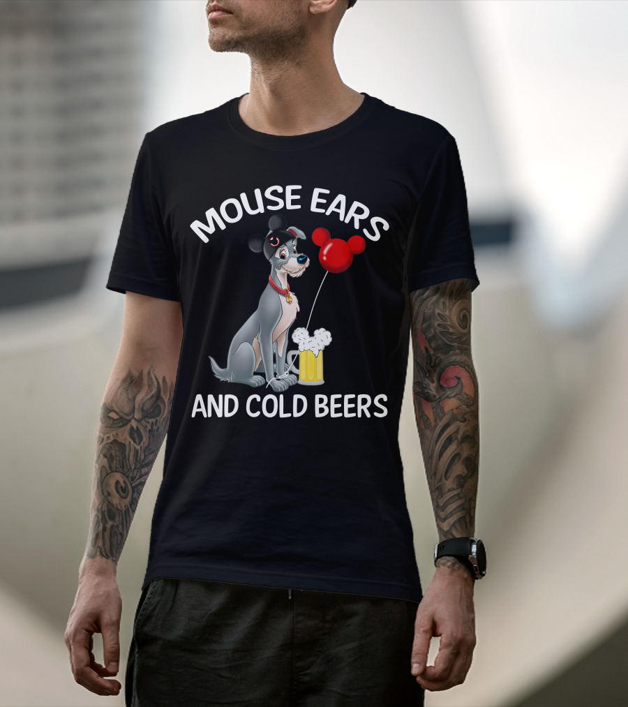 Mouse Ears And Cold Beers Dog With Balloon And Beer Mug T-Shirt