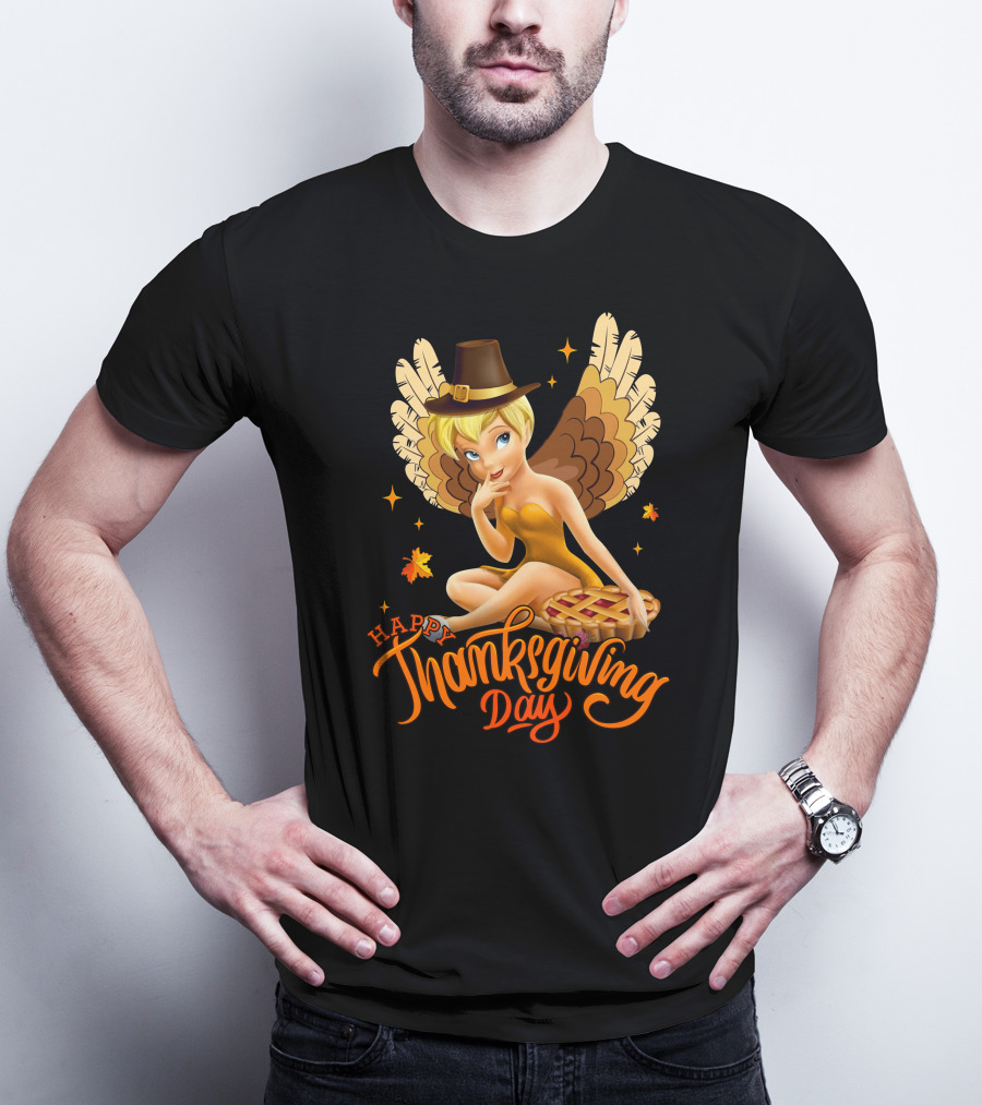 Happy Thanksgiving Day Tinker Bell With Pilgrim Hat And Pie T-Shirt